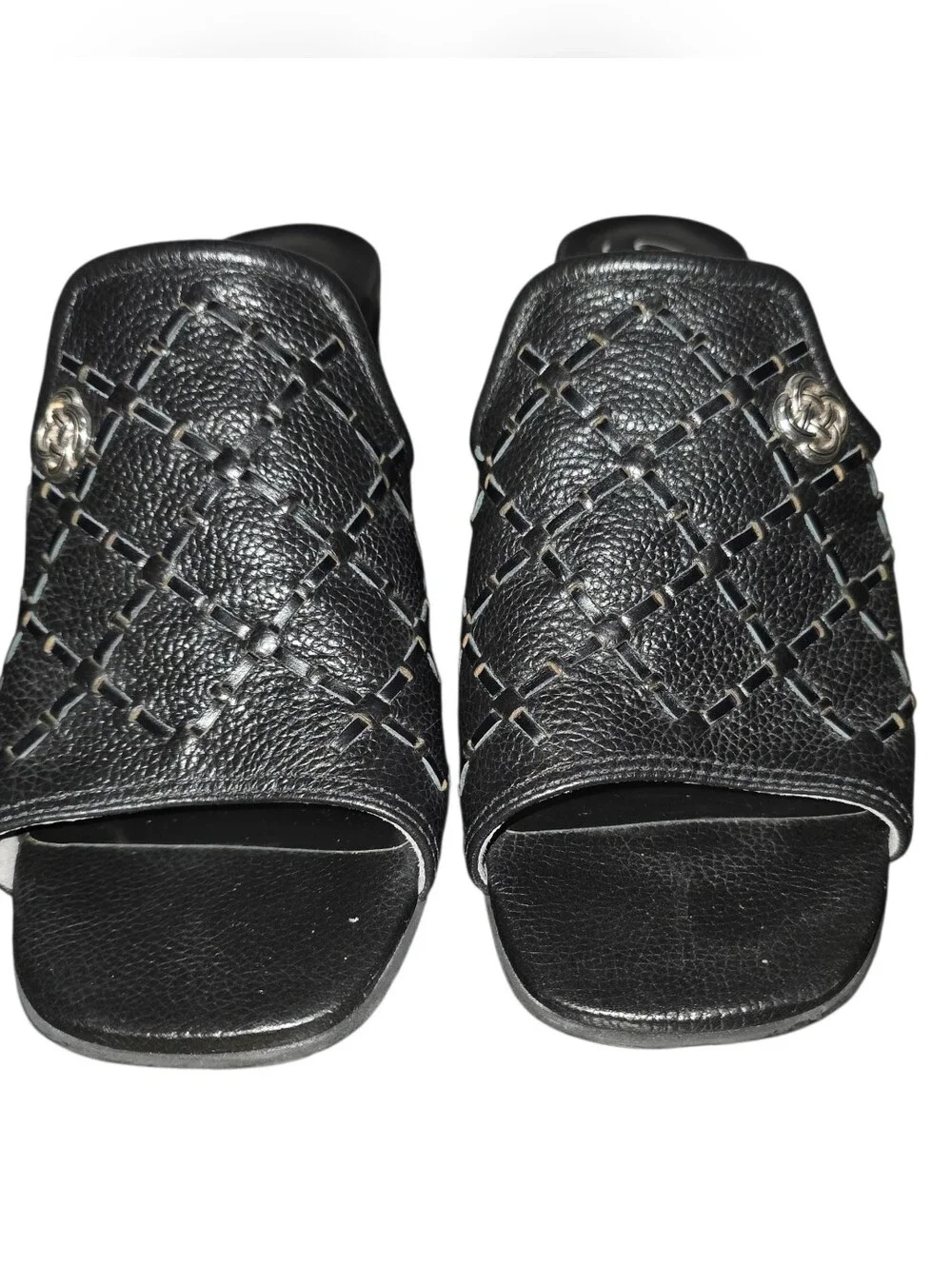 Brighton | Shoes | Brighton Riley Laced Heel Womens Black Leather Slide ...